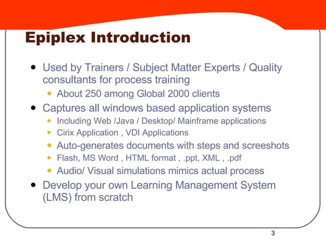 Epiplex Brief Introduction For Process Training creation and Learning ...