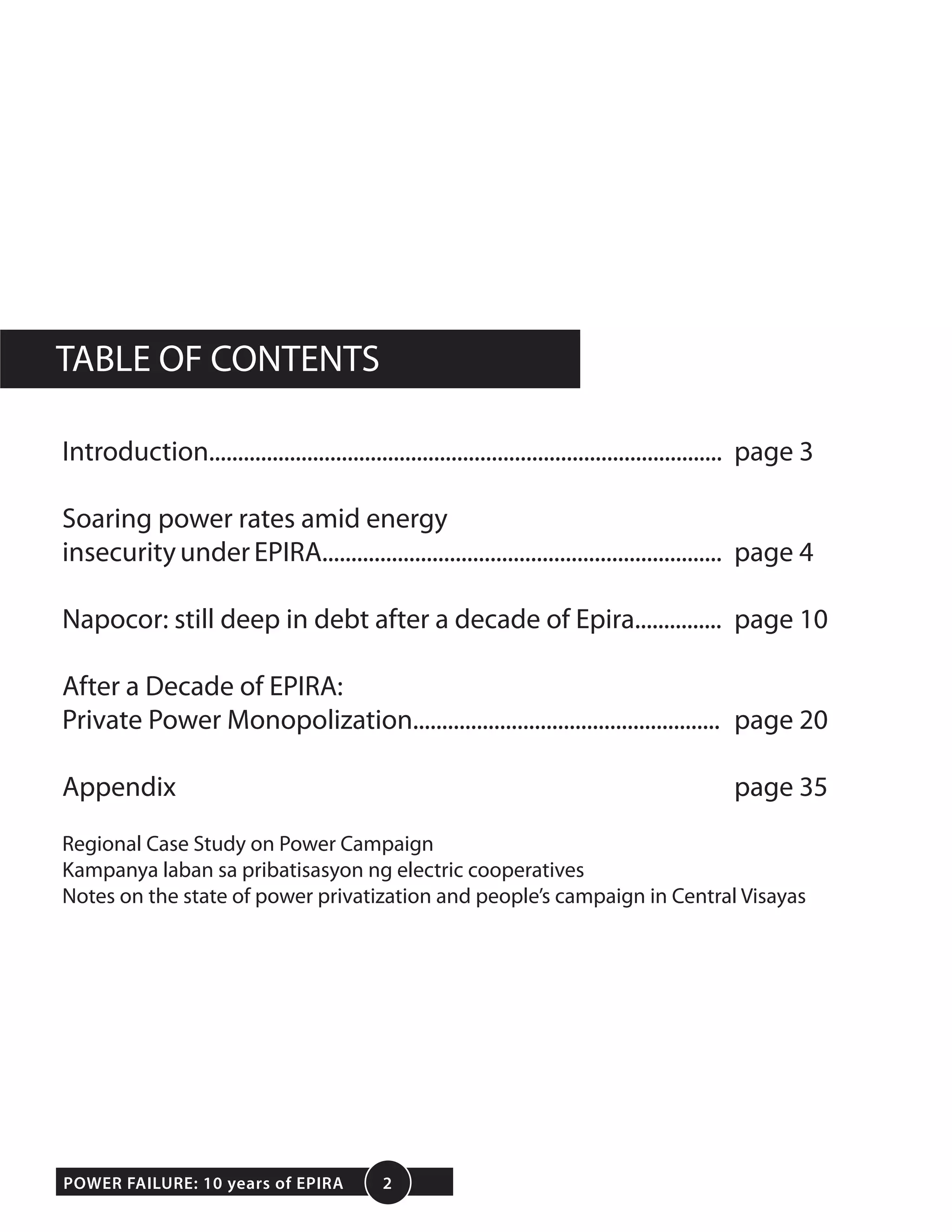 Report on Power failure: Ten (10) Years of EPIRA jun 2011 | PDF
