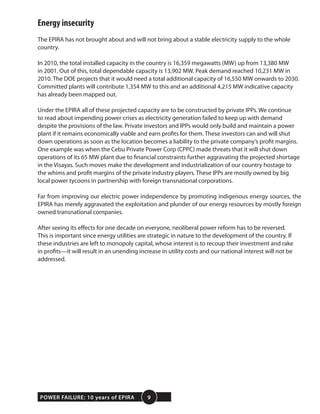 Report on Power failure: Ten (10) Years of EPIRA jun 2011 | PDF