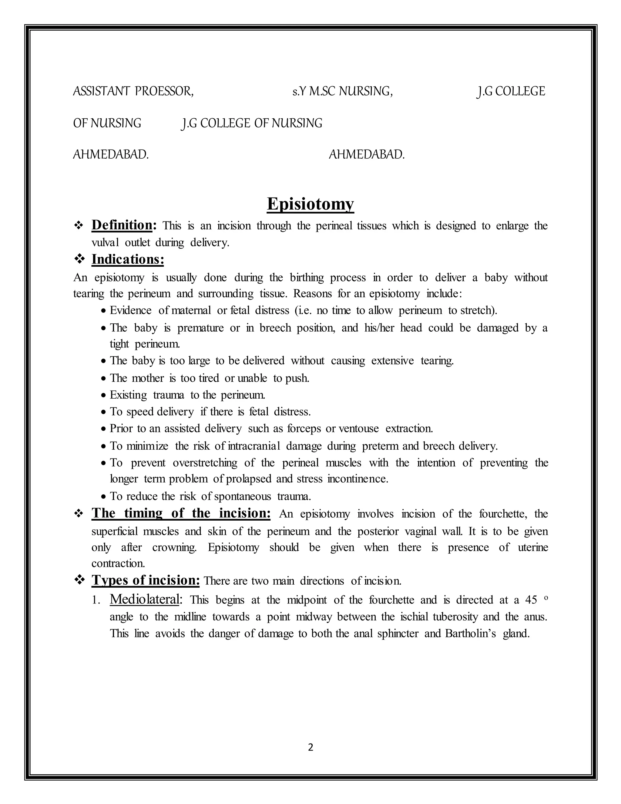 Episiotomy Clinical Teaching Plan Use in OBG submission | DOCX