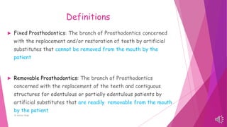 Introduction to Prosthodontics | PPTX