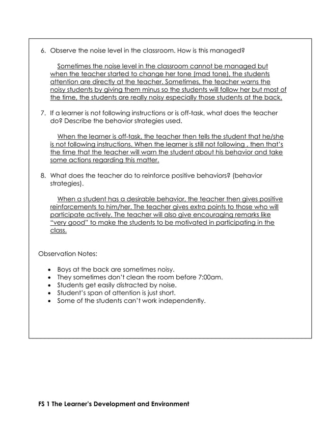 Field Study 1, Episode 3 "Classroom Management And Learning" | DOCX ...
