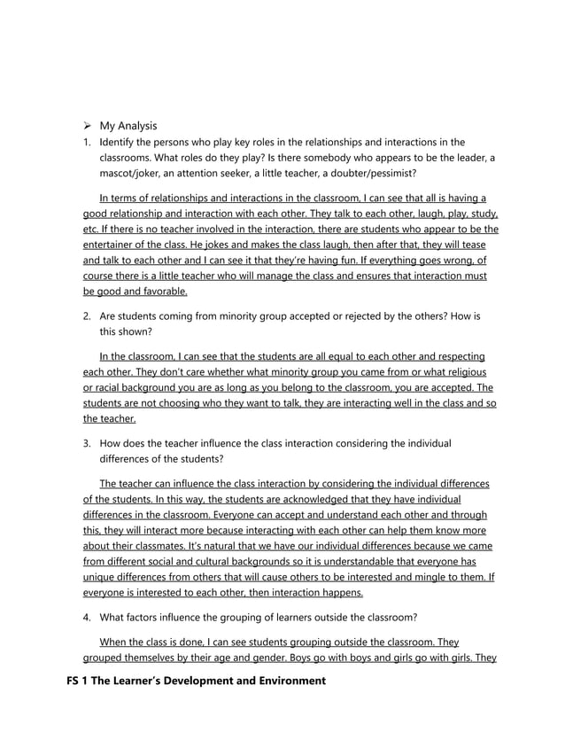 Field Study 1, Episode 4 "Individual Differences And Learner’s Interaction" | DOCX | Educational ...