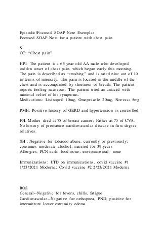 EpisodicFocused SOAP Note Exemplar Focused SOAP Note for a pati | PDF