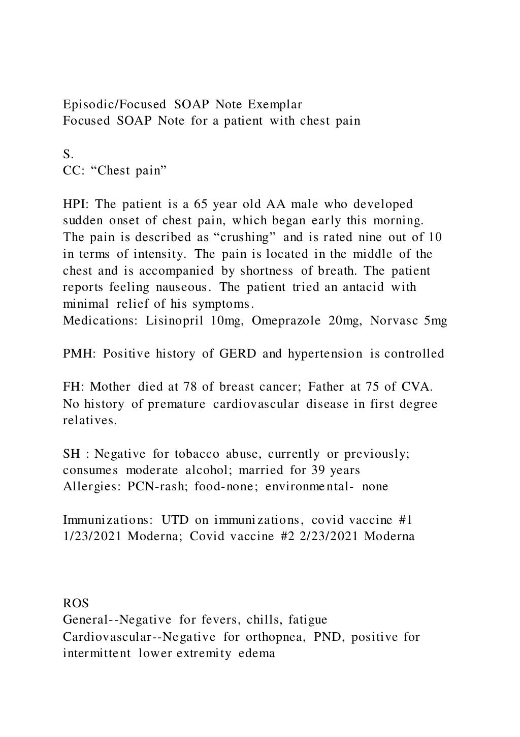 EpisodicFocused SOAP Note Exemplar Focused SOAP Note for a pati | PDF