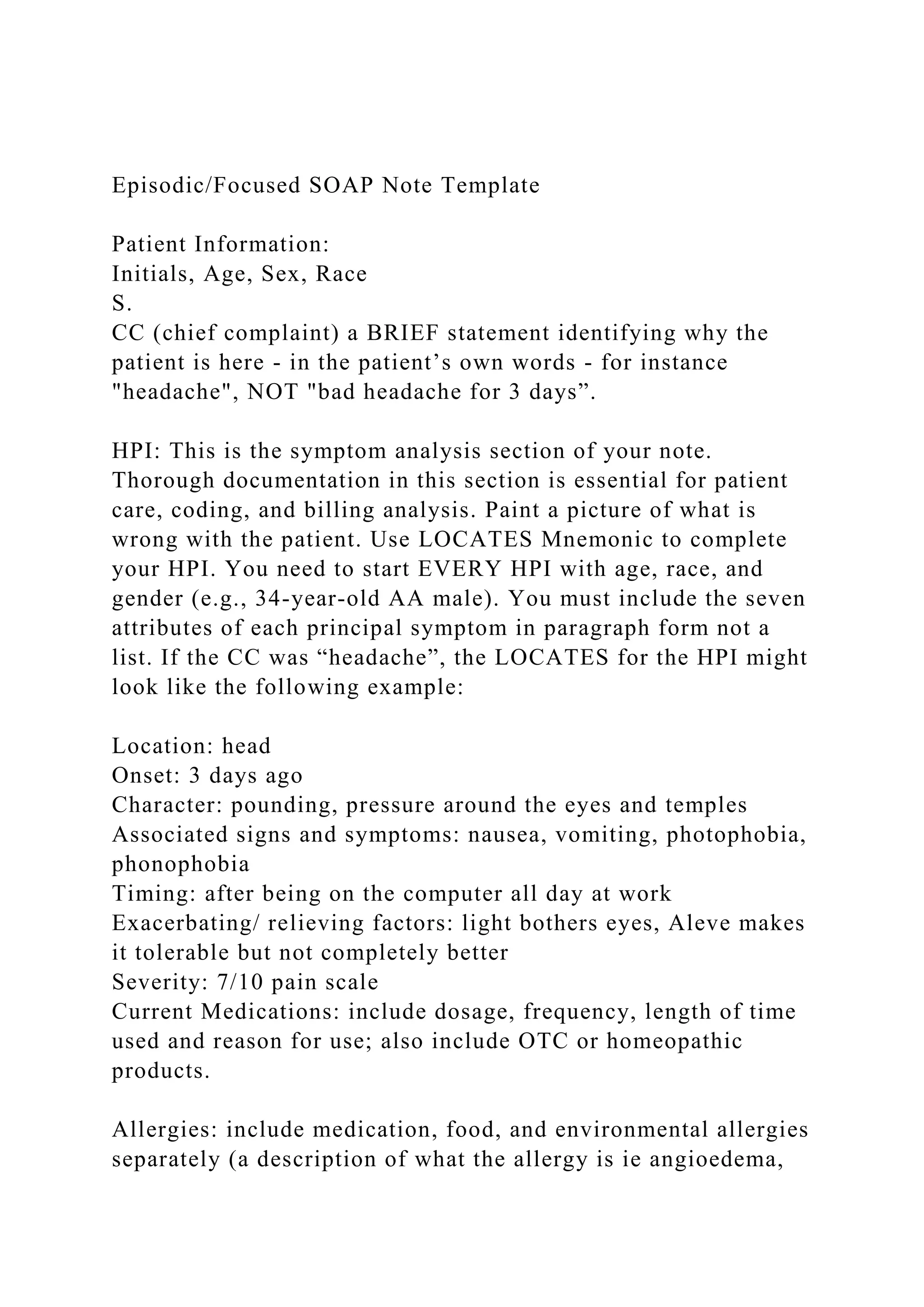 EpisodicFocused SOAP Note TemplatePatient InformationIniti.docx | Lung ...