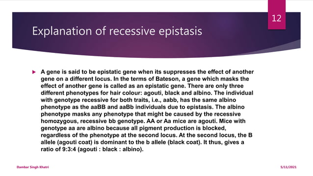 Epistasis/class 12 biology | PPTX | Genetics | Science