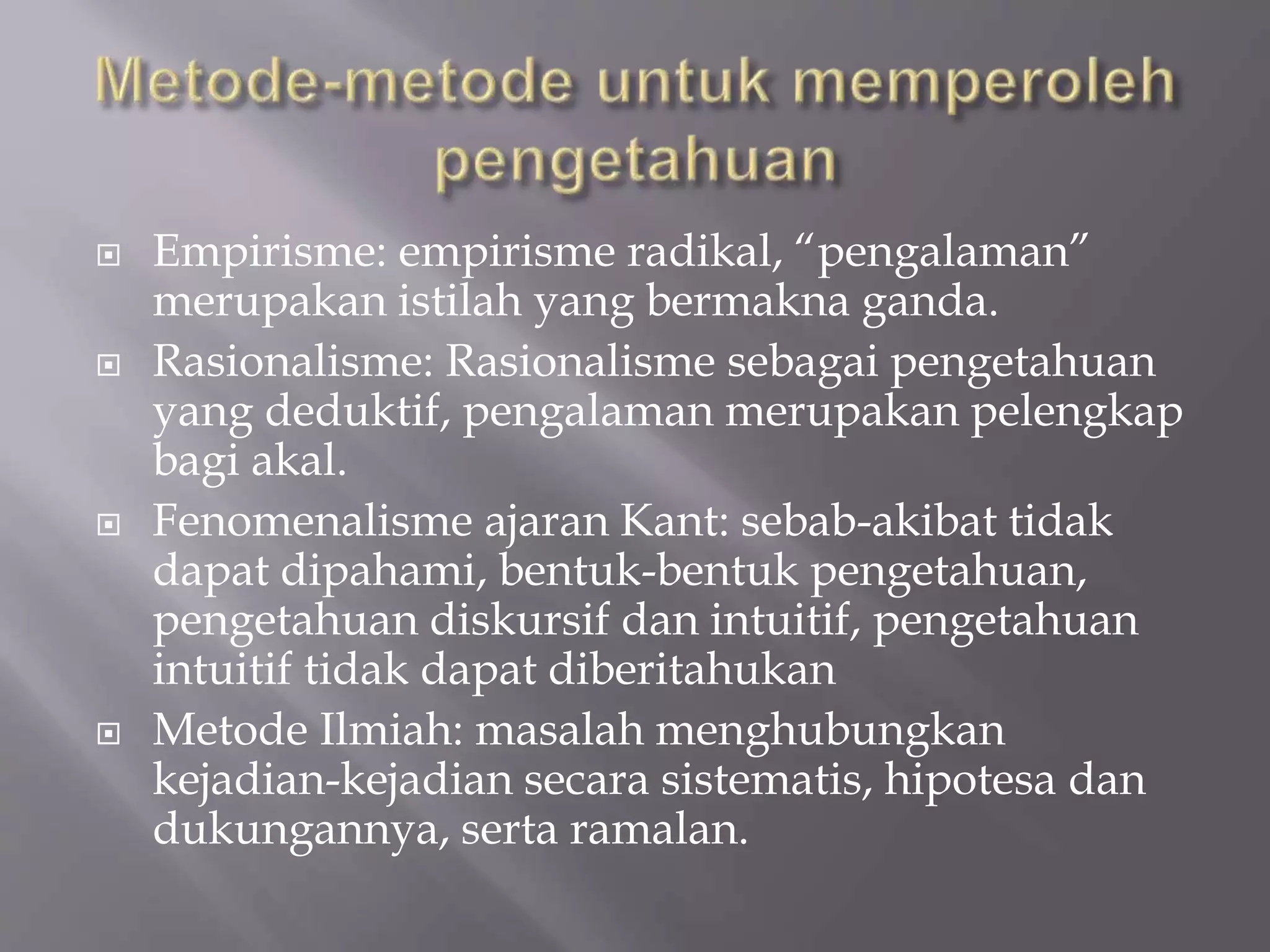 Epistemologi suatu masalah (aliran epistemologi) | PPTX