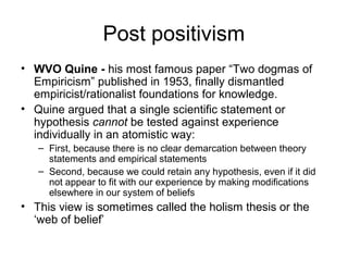 Epistemology of positivism and post positivism | PPT | Physics | Science