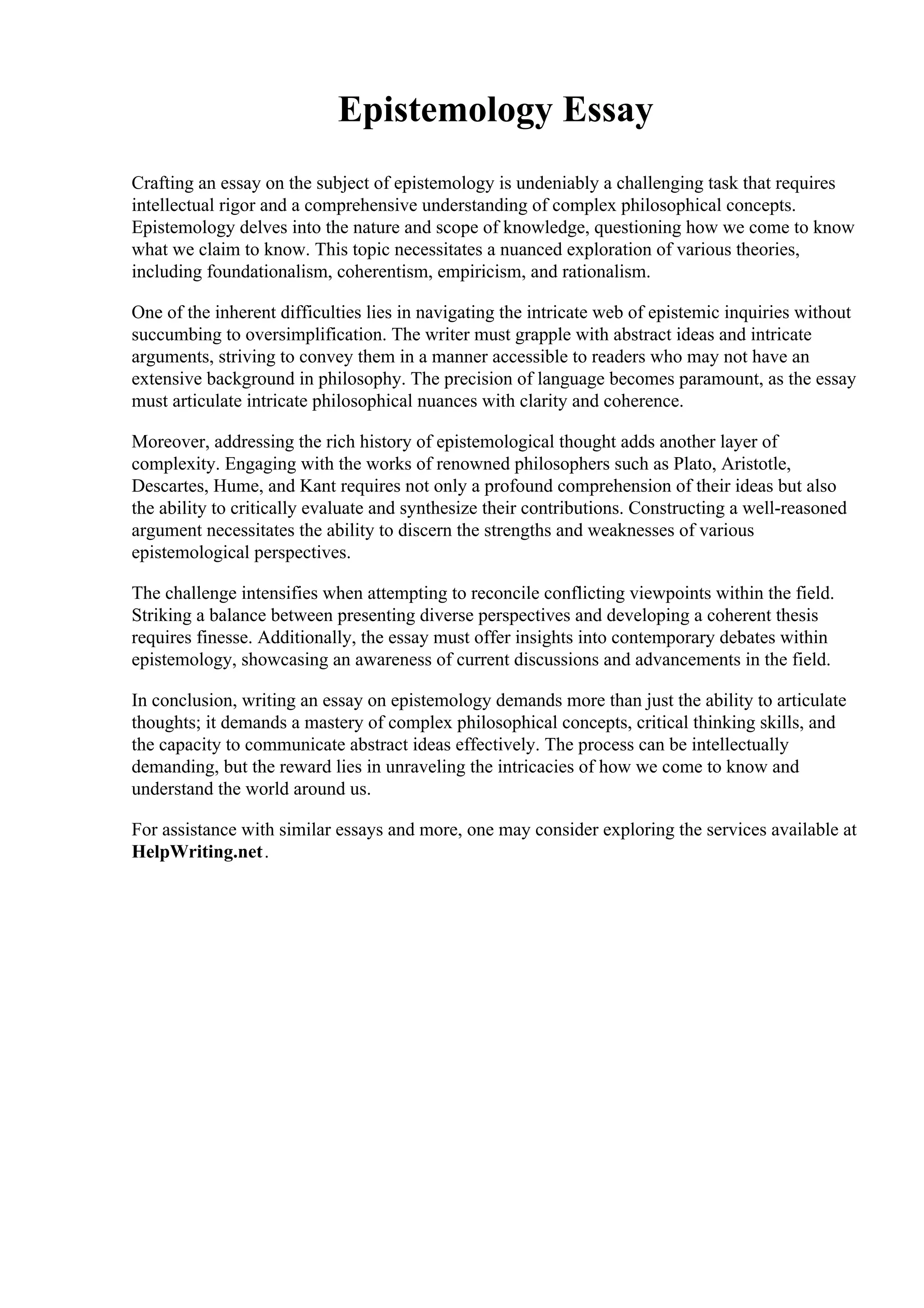 Epistemology Essay. Arkansas Baptist College | PDF