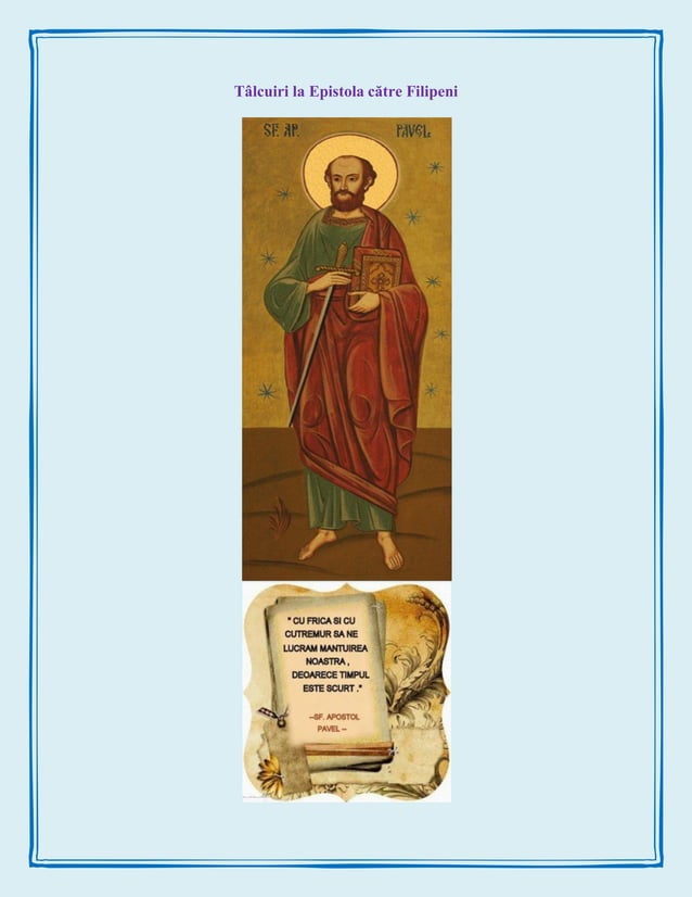 Sfântul Ioan Gură de Aur - Tâlcuiri la Epistola către Filipeni a Sfântului apostol Pavel | PDF