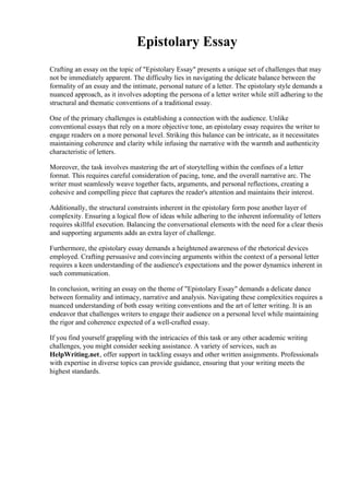 Epistolary Essay. FVI School of Nursing and Technology | PDF