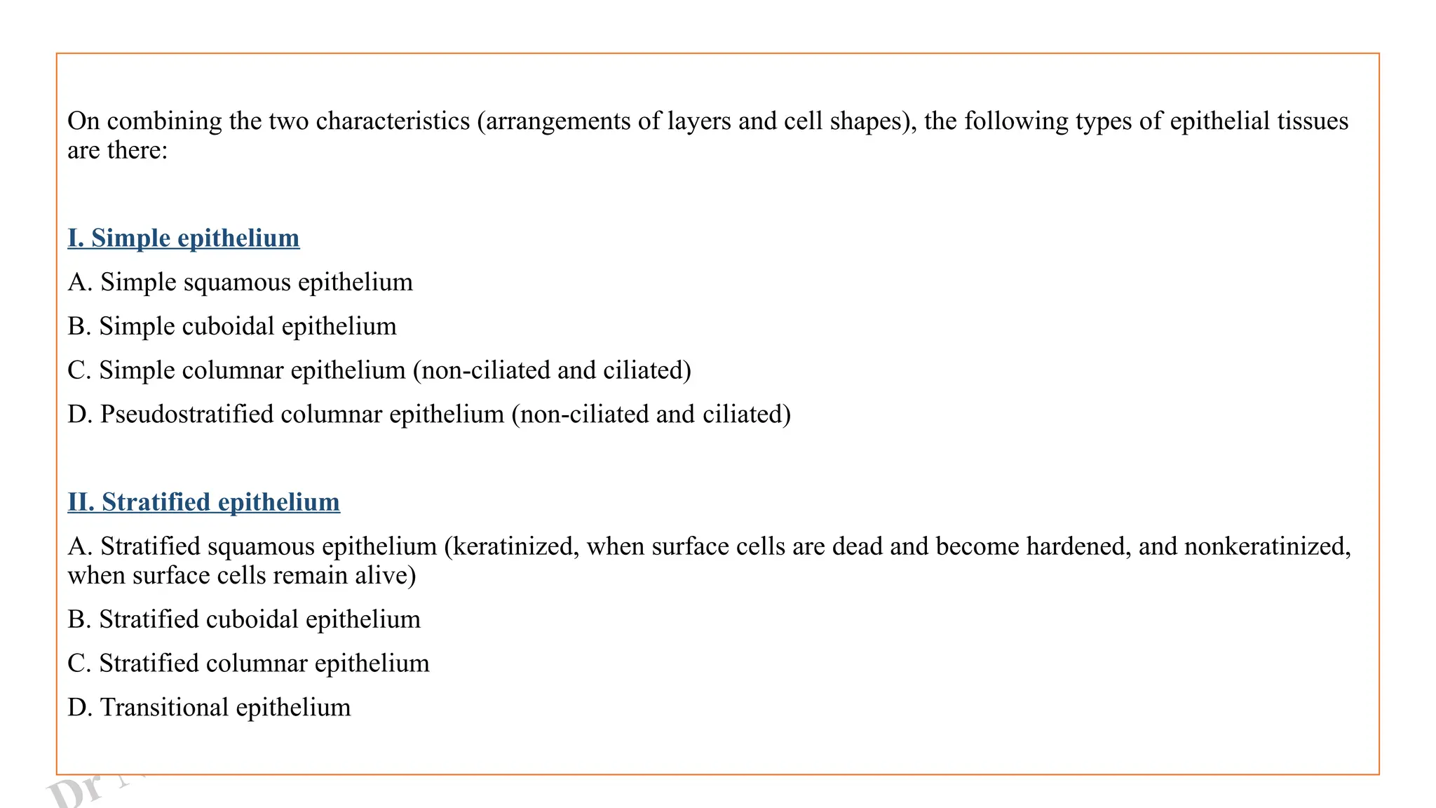 Epithelial tissue and their classification | PPTX