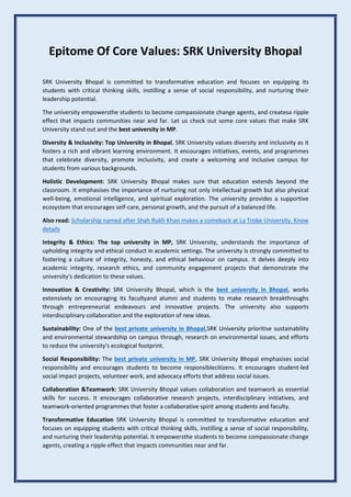 Epitome Of Core Values: SRK University Bhopal | PDF