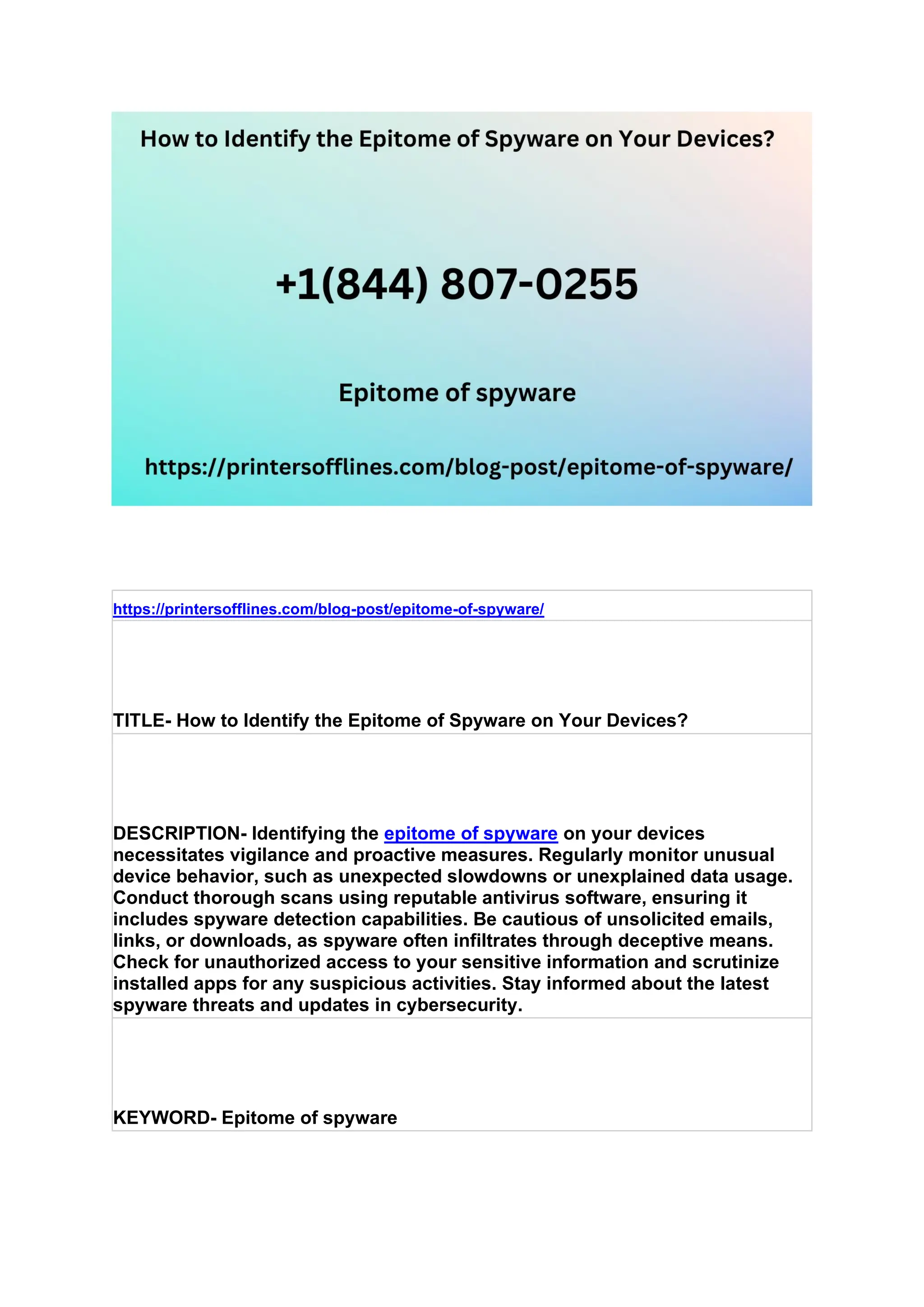 How to Identify the Epitome of Spyware on Your Devices? | PDF