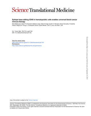 Epitope base editing CD45 in hematopoietic cells enables universal ...