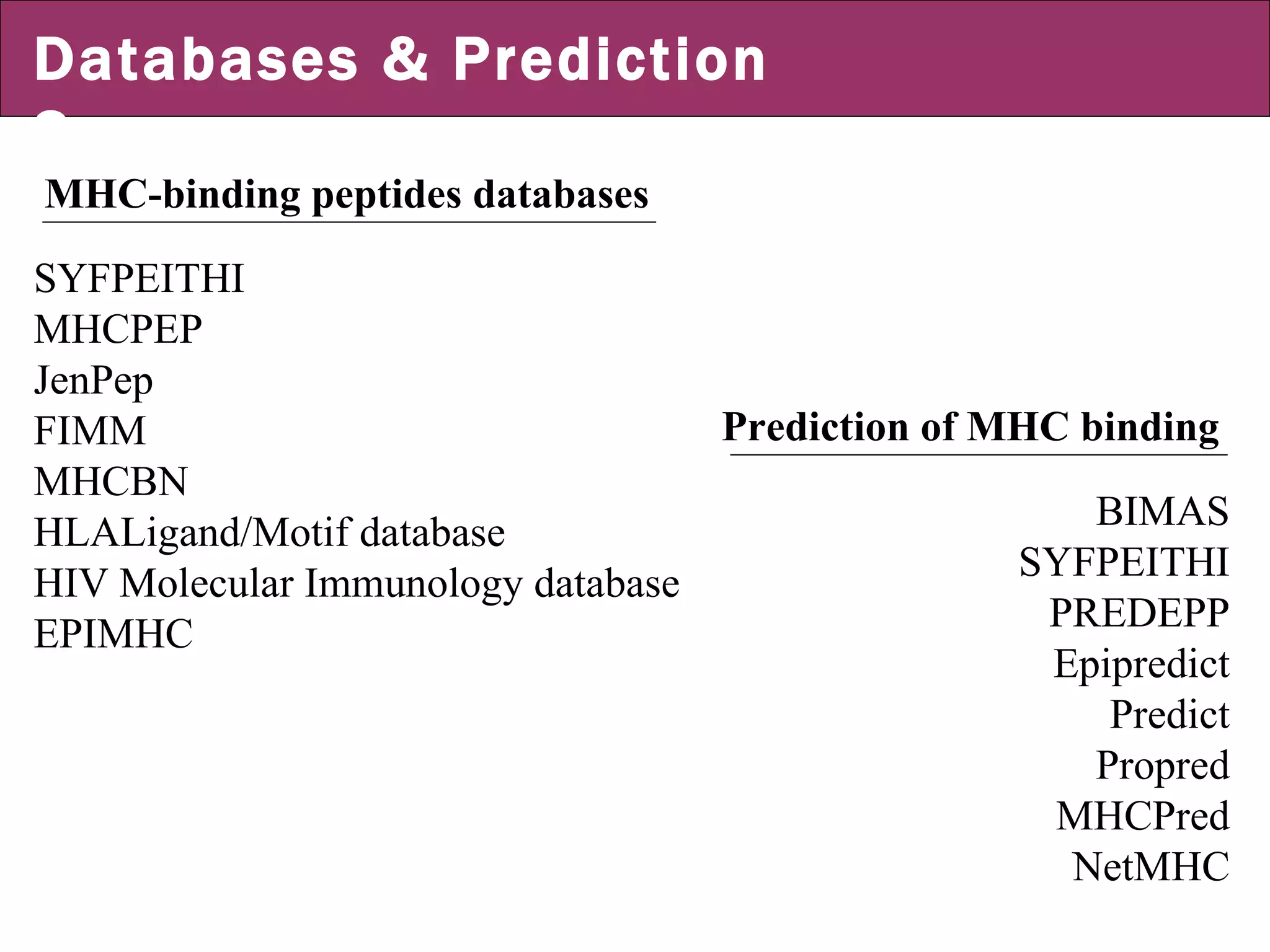 Epitope prediction and its algorithms | PPT