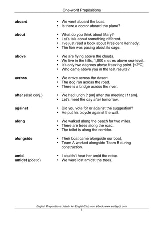 English Prepositions Listed | PDF