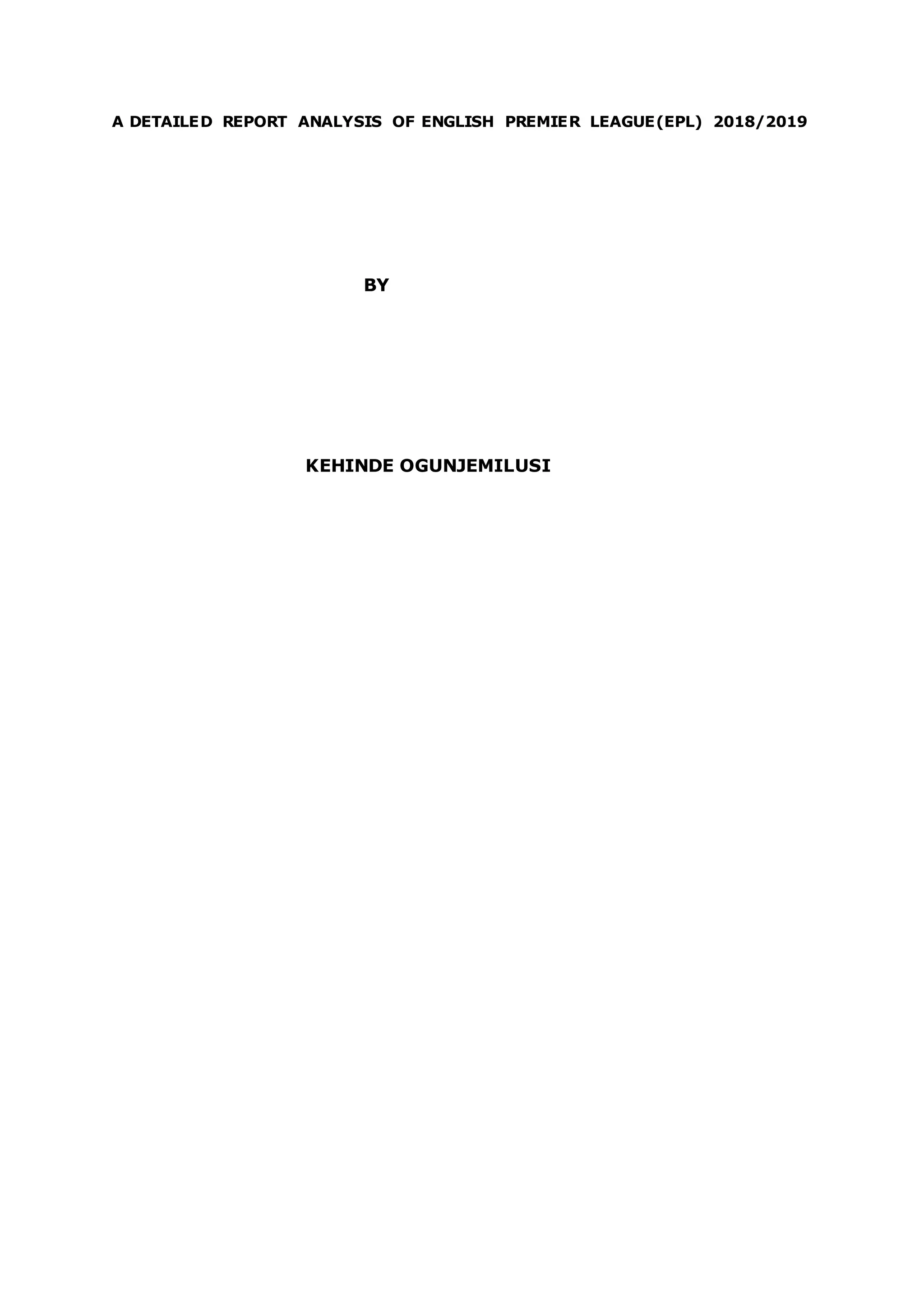 2018/2019 ENGLISH PREMIER LEAGUE ANALYSIS | PDF