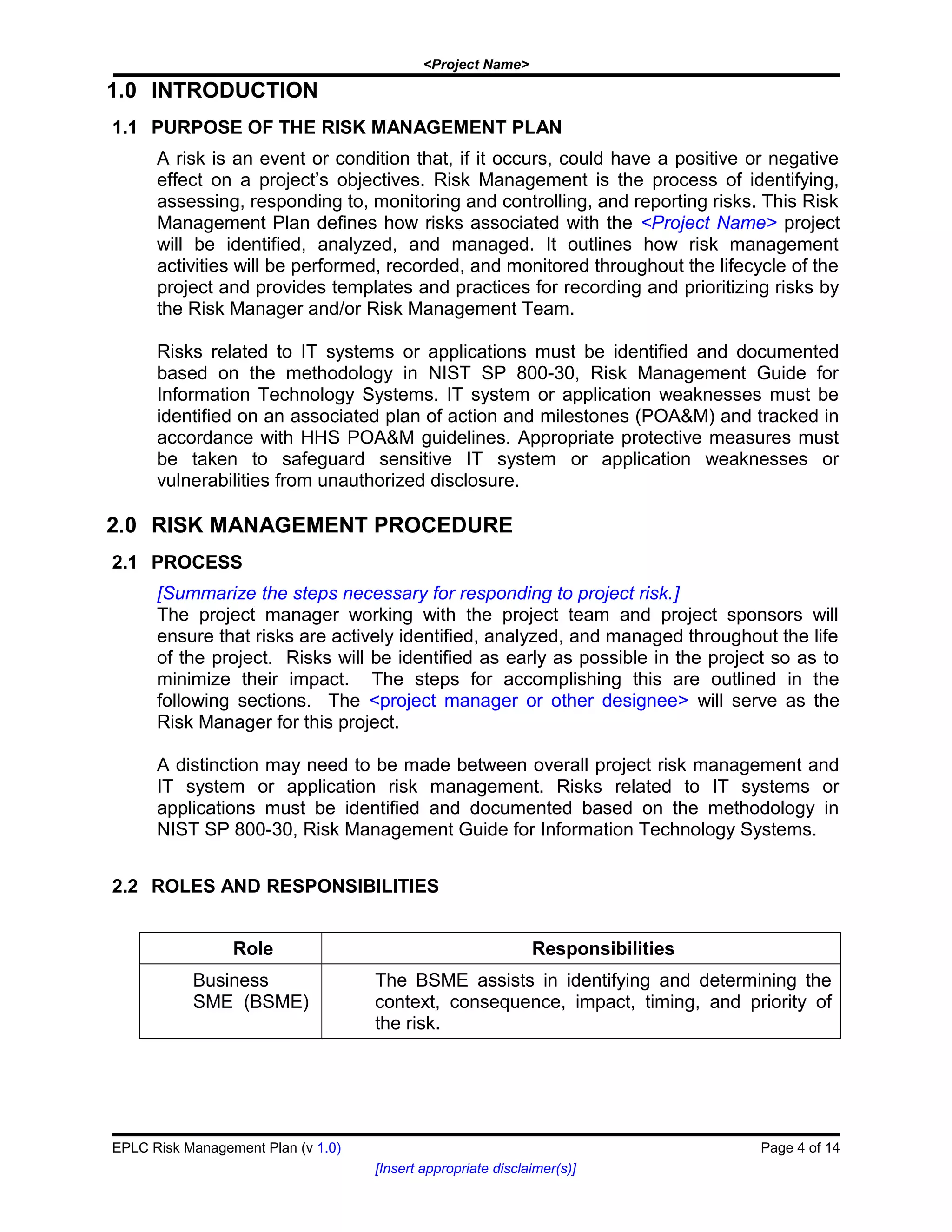 Eplc risk management_template | DOC