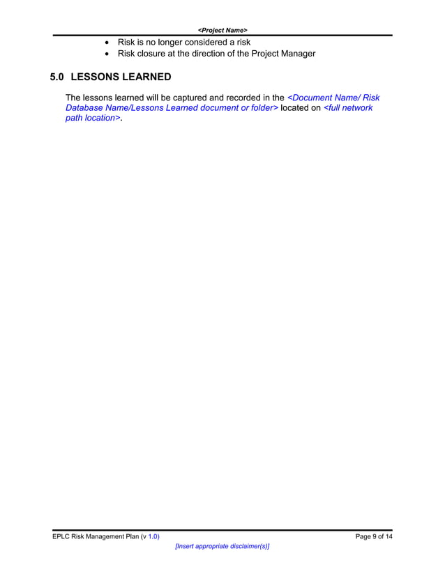 Eplc risk management_template | PDF