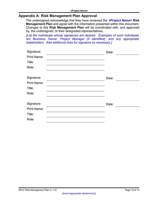 Eplc risk management_template | PDF