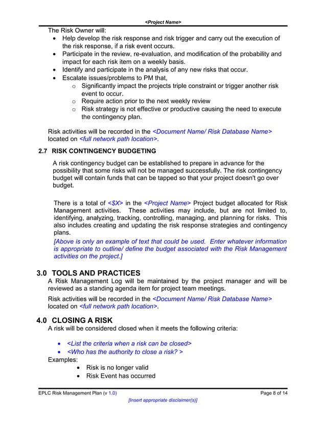 Eplc risk management_template | PDF