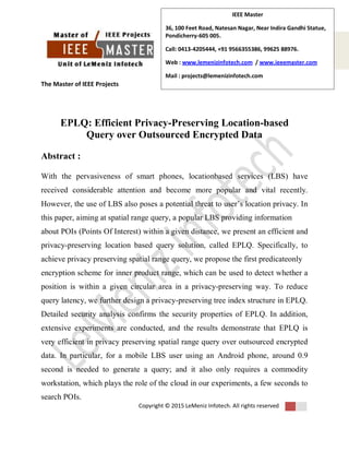 Eplq efficient privacy preserving location-based query over outsourced encrypted data | PDF ...