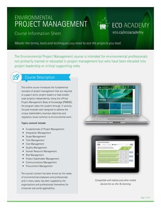 Environmental Project Management, an online course from the ECO Academy ...
