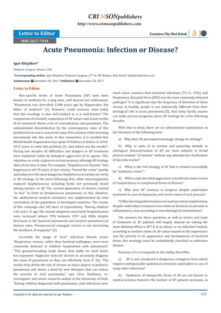 Acute Pneumonia: Infection or Disease? -Crimson Publishers | PDF