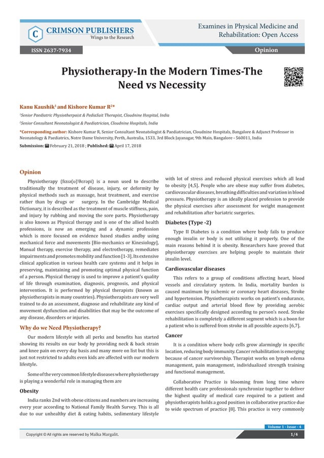 Crimson Publishers-Physiotherapy in the Modern Times-The Need vs ...