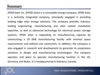 Epod solar, inc. (epds) alternative energy - deals and alliances ...