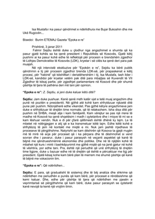 “Epoka e re“ ekskluzive Fatmir Sejdiu, flet haptas | PDF