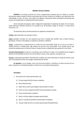 Gênero Textual Epopeia - texto cavalo de troia | DOC