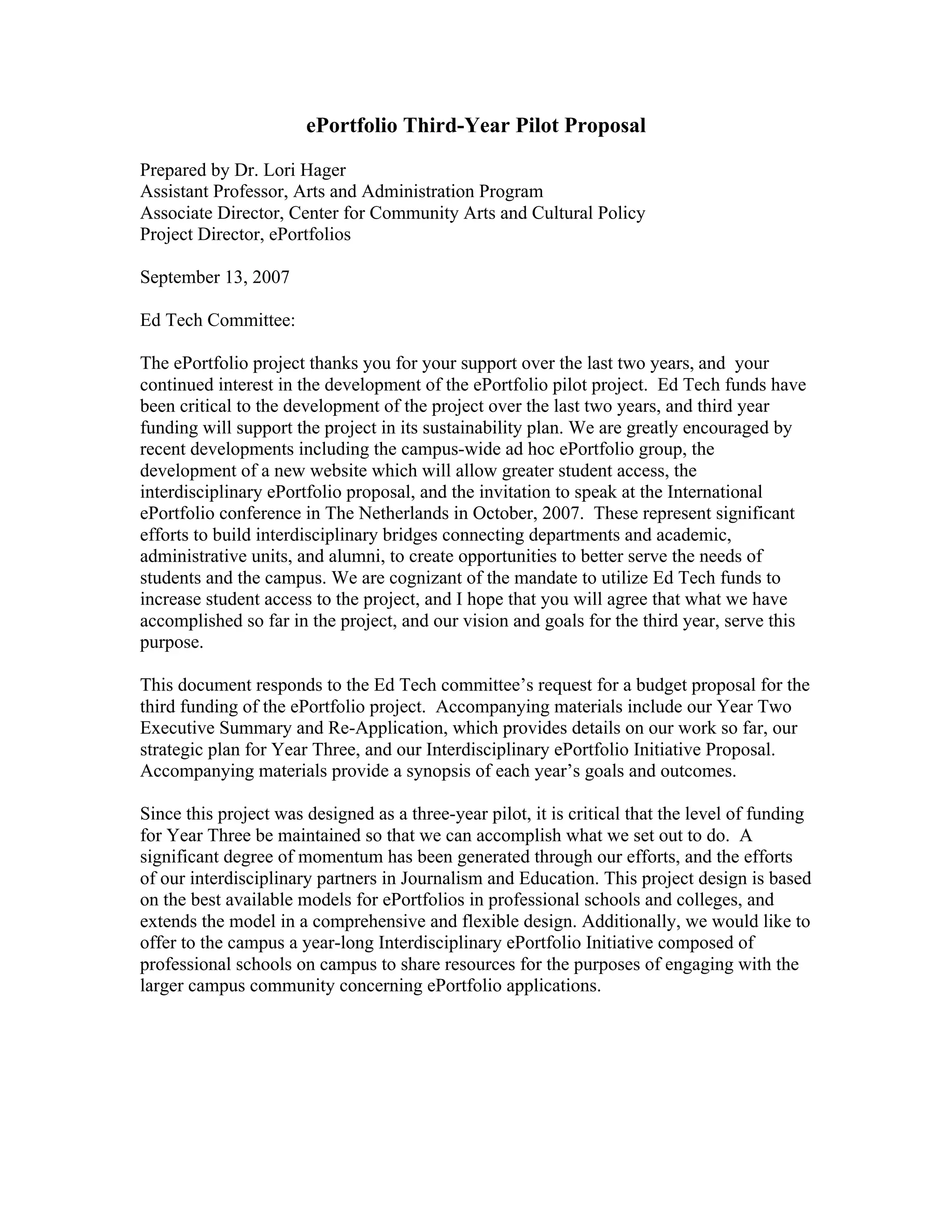 UO ePortfolio 3rd year pilot proposal | PDF | Professional School ...