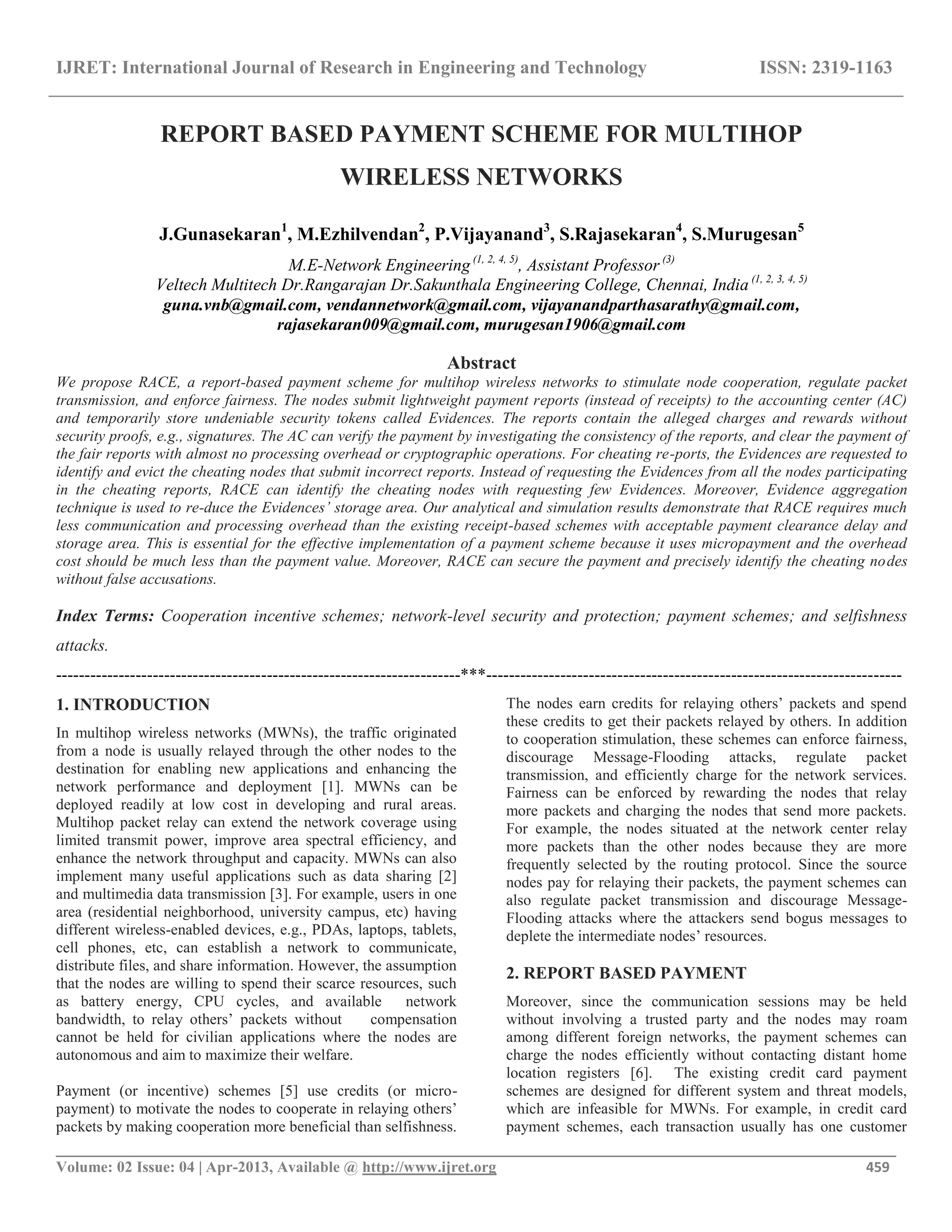 Eport based payment scheme for multihop wireless networks | PDF