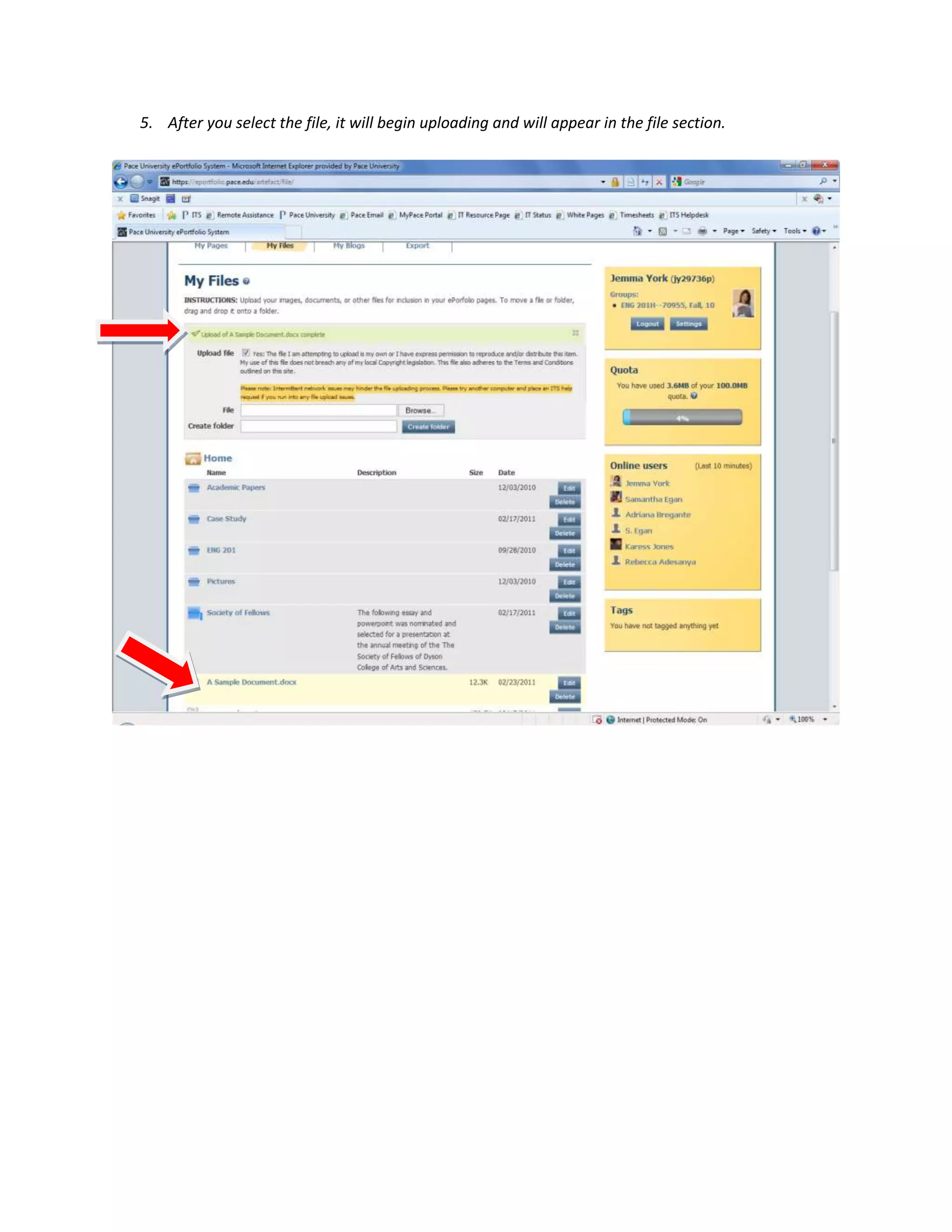 E portfolio guide how to upload and manage files | DOCX