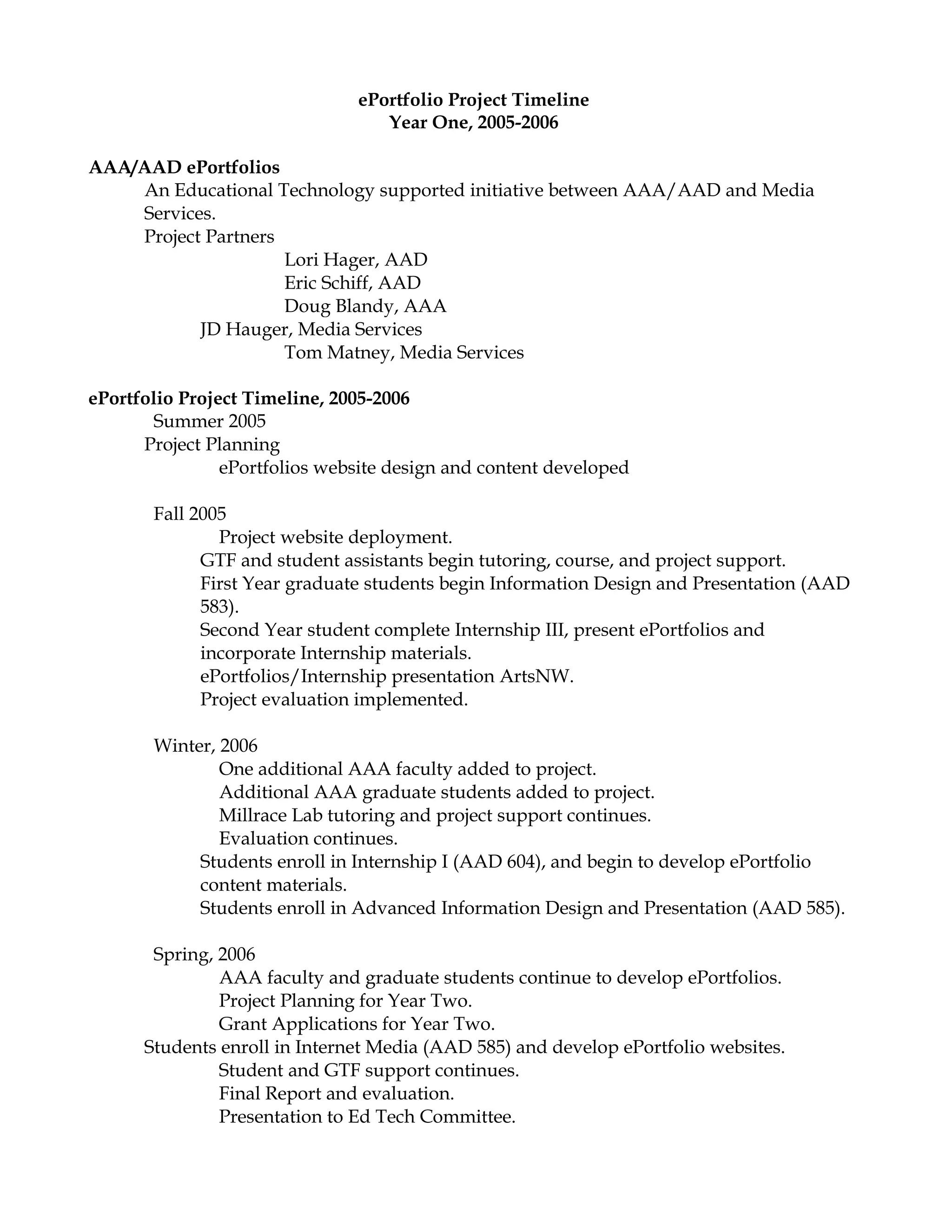 E Portfolio Project Timeline Year 1 | PDF