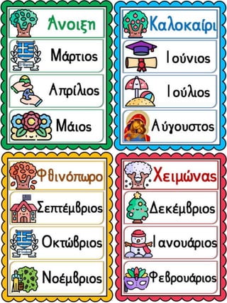 Εποχές & μήνες του χρόνου. Καρτέλες ημερομηνίας | PPTX