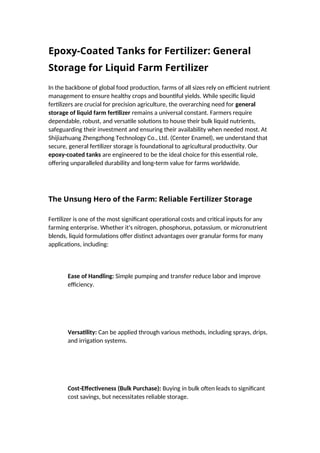 Epoxy-Coated Tanks for Fertilizer General Storage for Liquid Farm ...