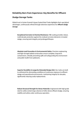 Epoxy Coated Tanks for Effluent Sludge Storage Manages Treated ...