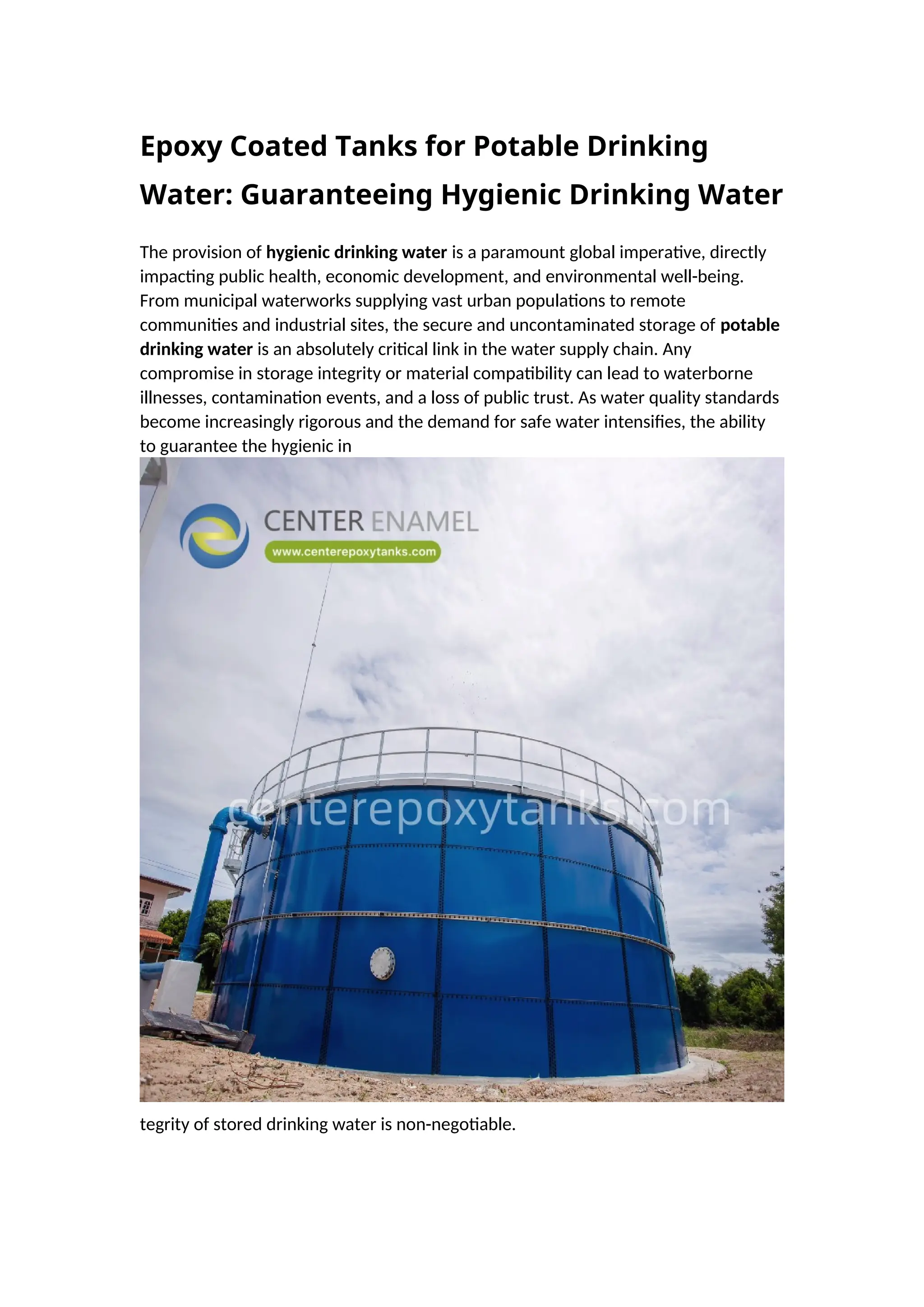 Epoxy Coated Tanks for Potable Drinking Water Guaranteeing Hygienic ...