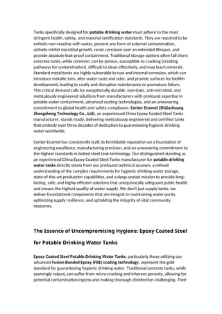 Epoxy Coated Tanks for Potable Drinking Water Guaranteeing Hygienic ...