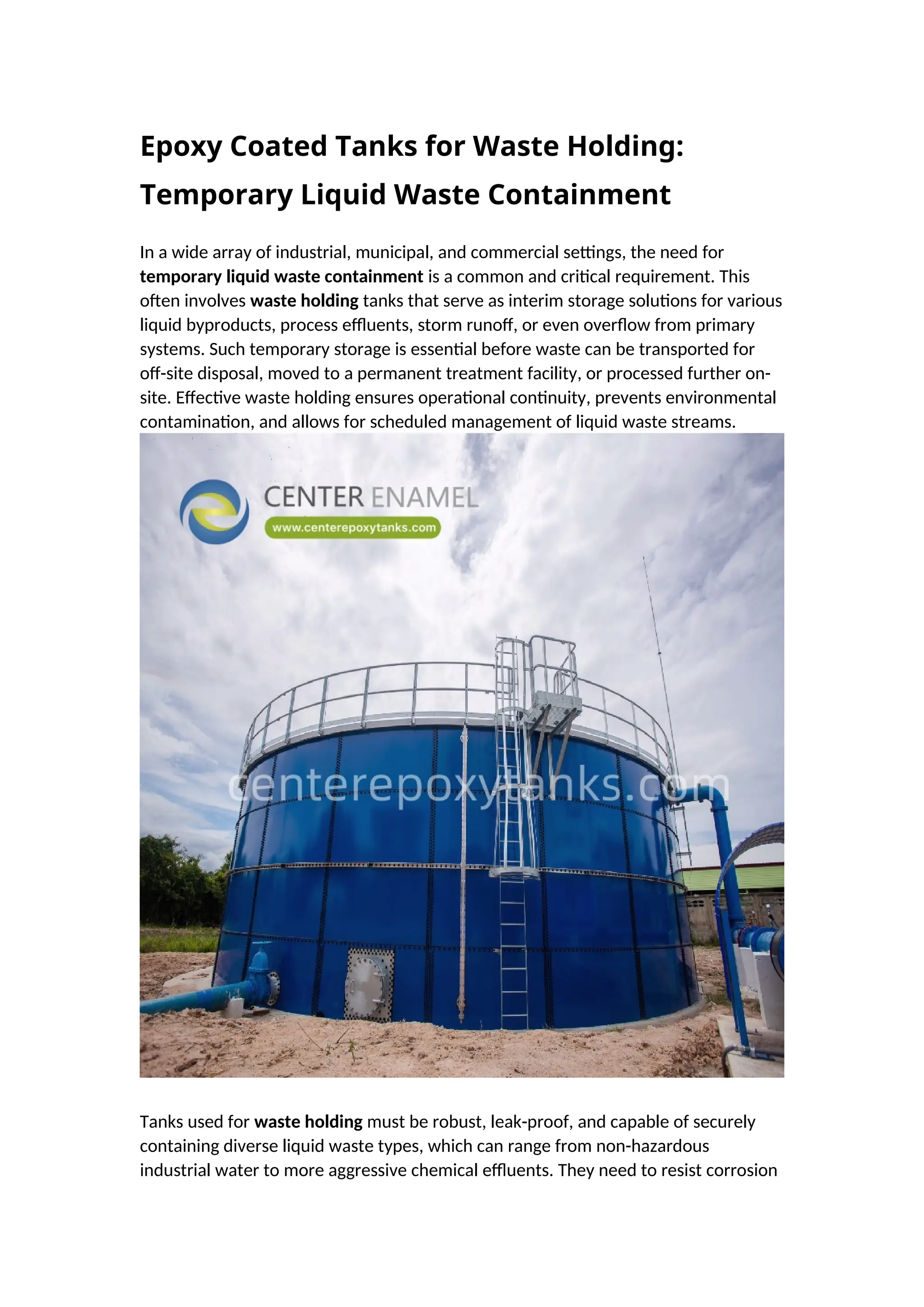 Epoxy Coated Tanks for Waste Holding Temporary Liquid Waste Containment ...