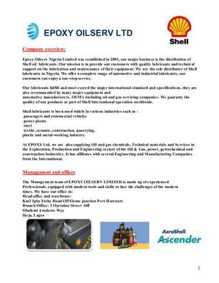 Epoxy oilserv ltd shell lubricant distributor profile | PDF ...