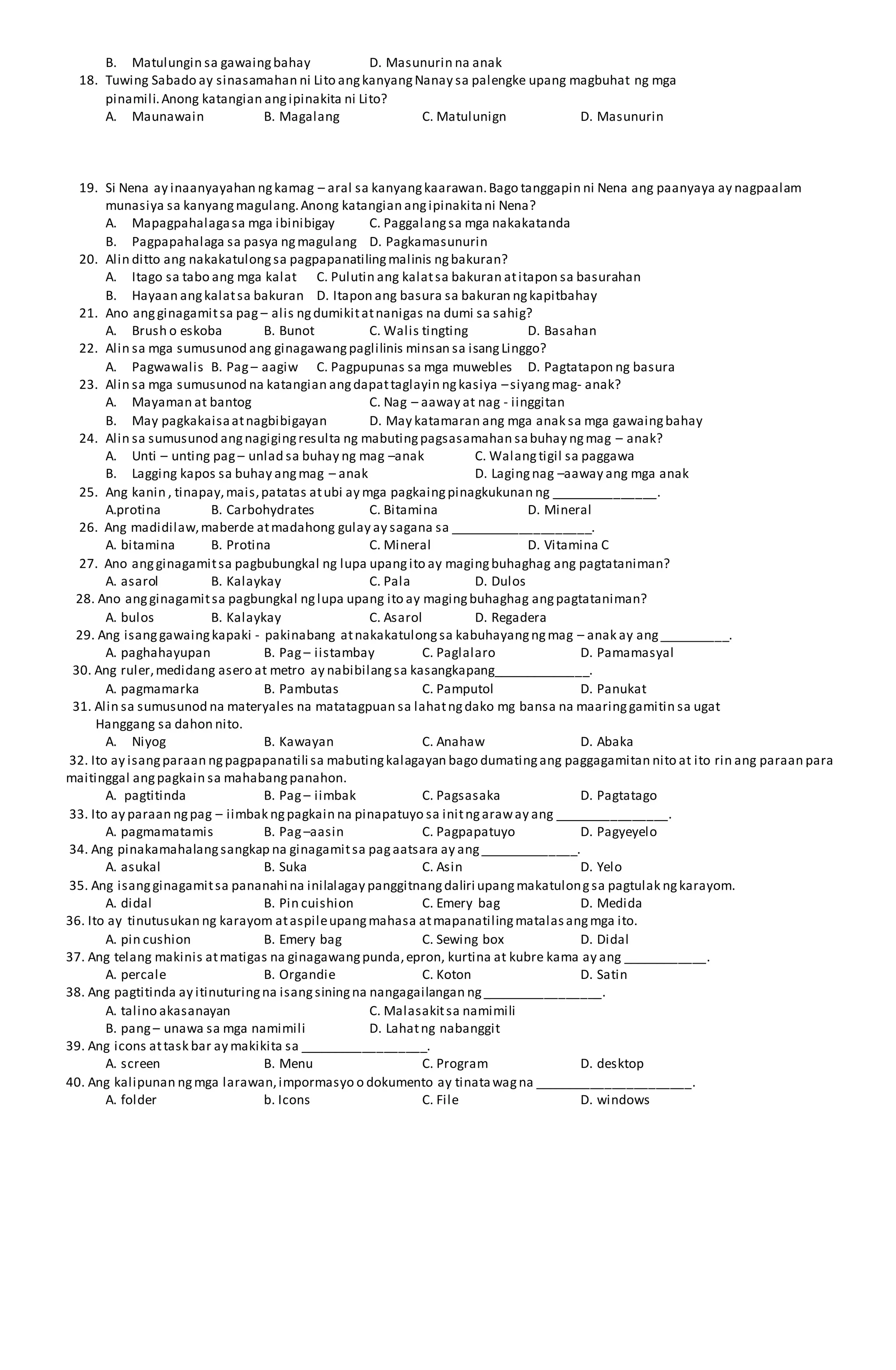 DIAGNOSTIC TEST FOR Epp 4 | DOCX