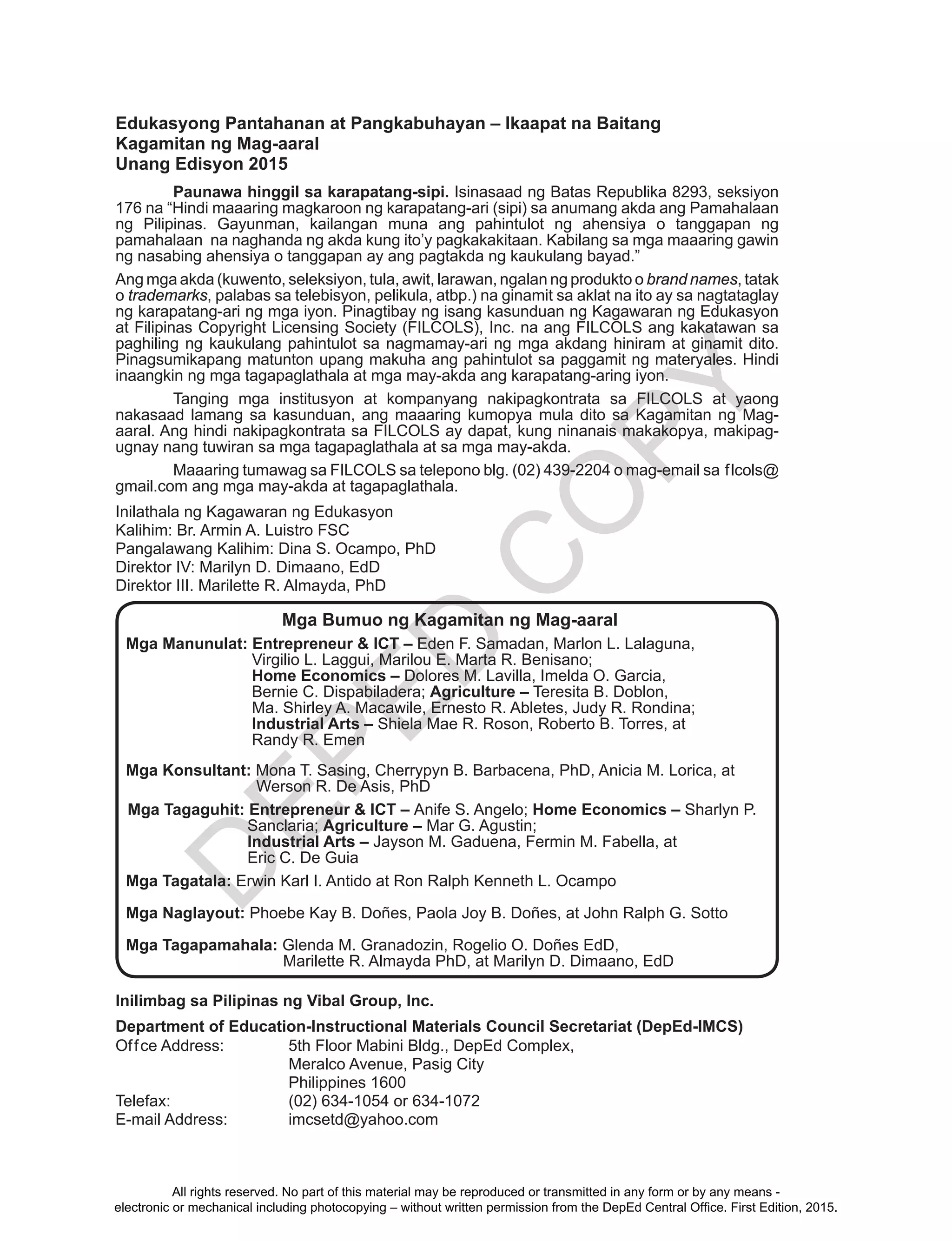 K TO 12 GRADE 4 LEARNER’S MATERIAL IN EPP (Q1-Q4) | PDF