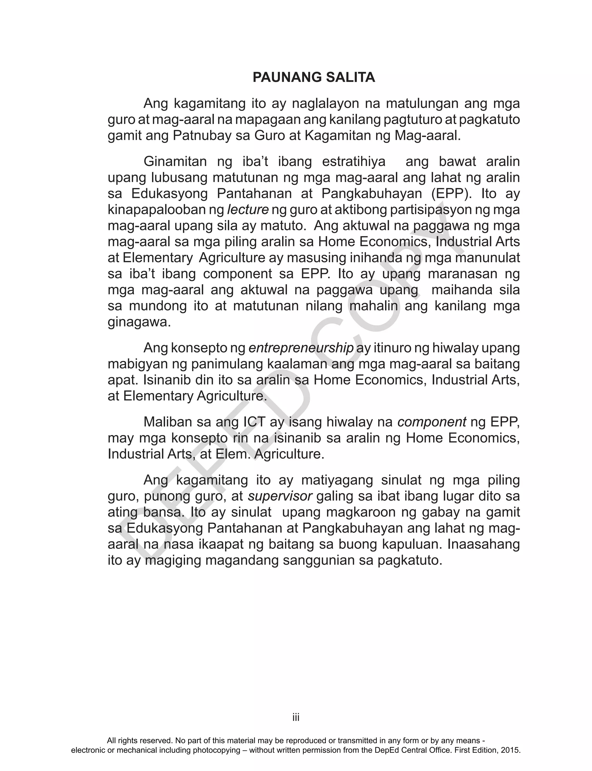 K TO 12 GRADE 4 LEARNER’S MATERIAL IN EPP (Q1-Q4) | PDF