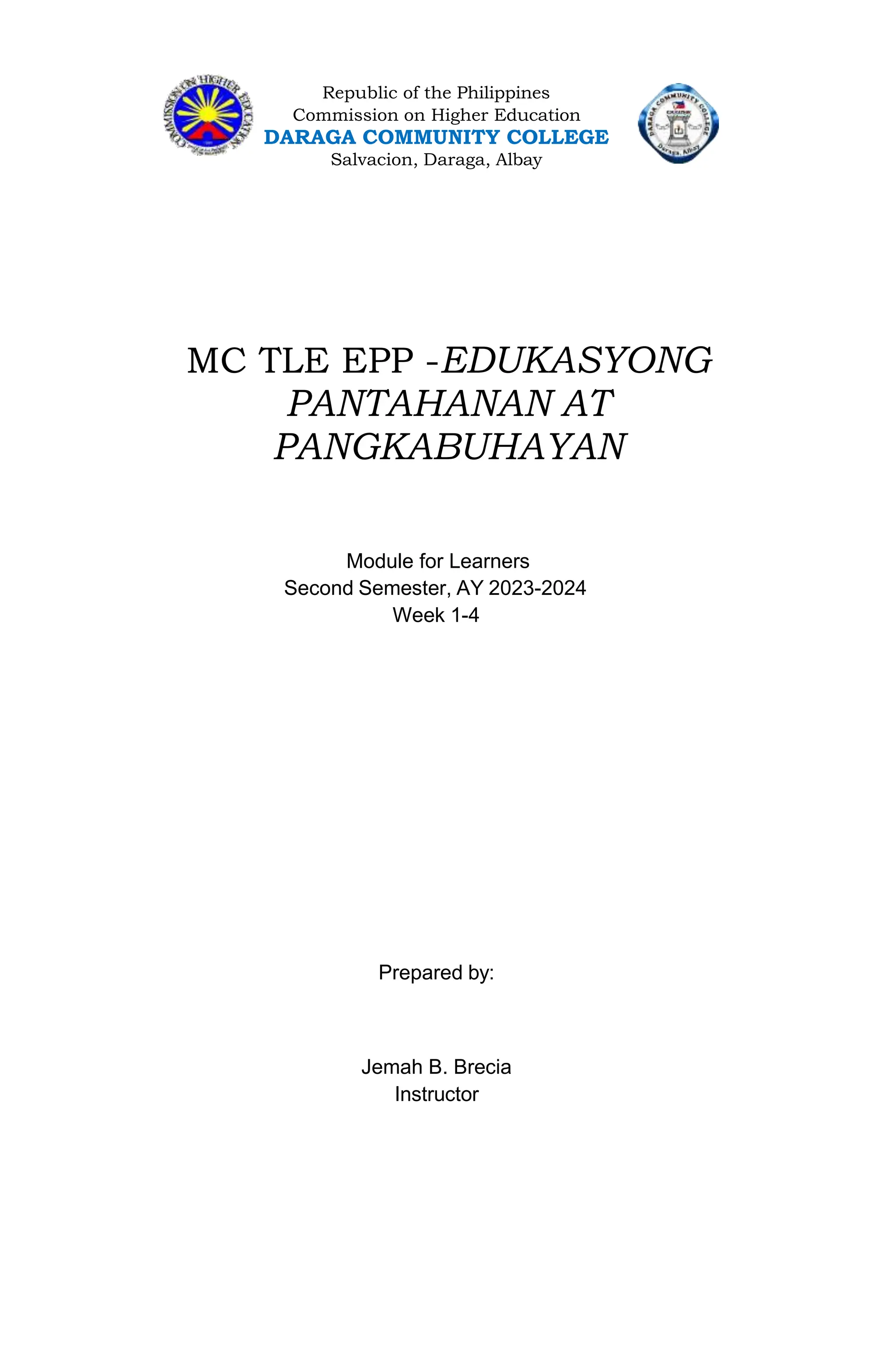 Edukasyong Pantahanan at Pangkabuhayan Module Week 1 to 2 | DOCX