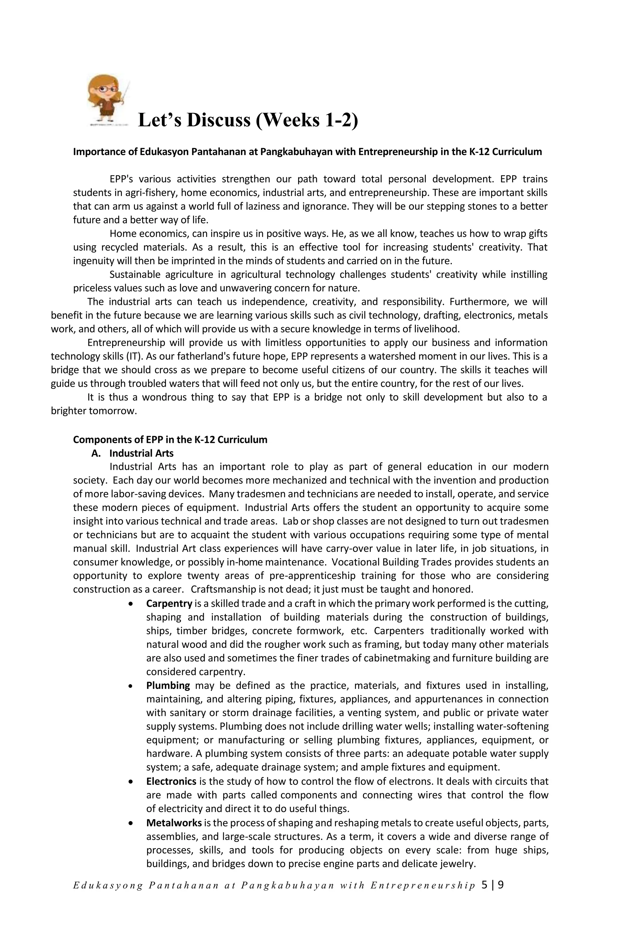 Edukasyong Pantahanan at Pangkabuhayan Module Week 1 to 2 | DOCX